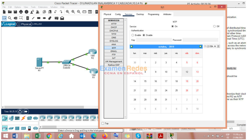 10.2.1.4 Packet Tracer: configuración y verificación del NTP Respuestas
