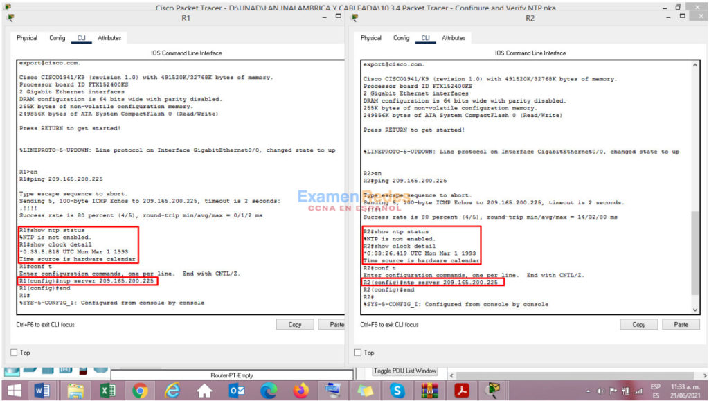 10.2.1.4 Packet Tracer: configuración y verificación del NTP Respuestas